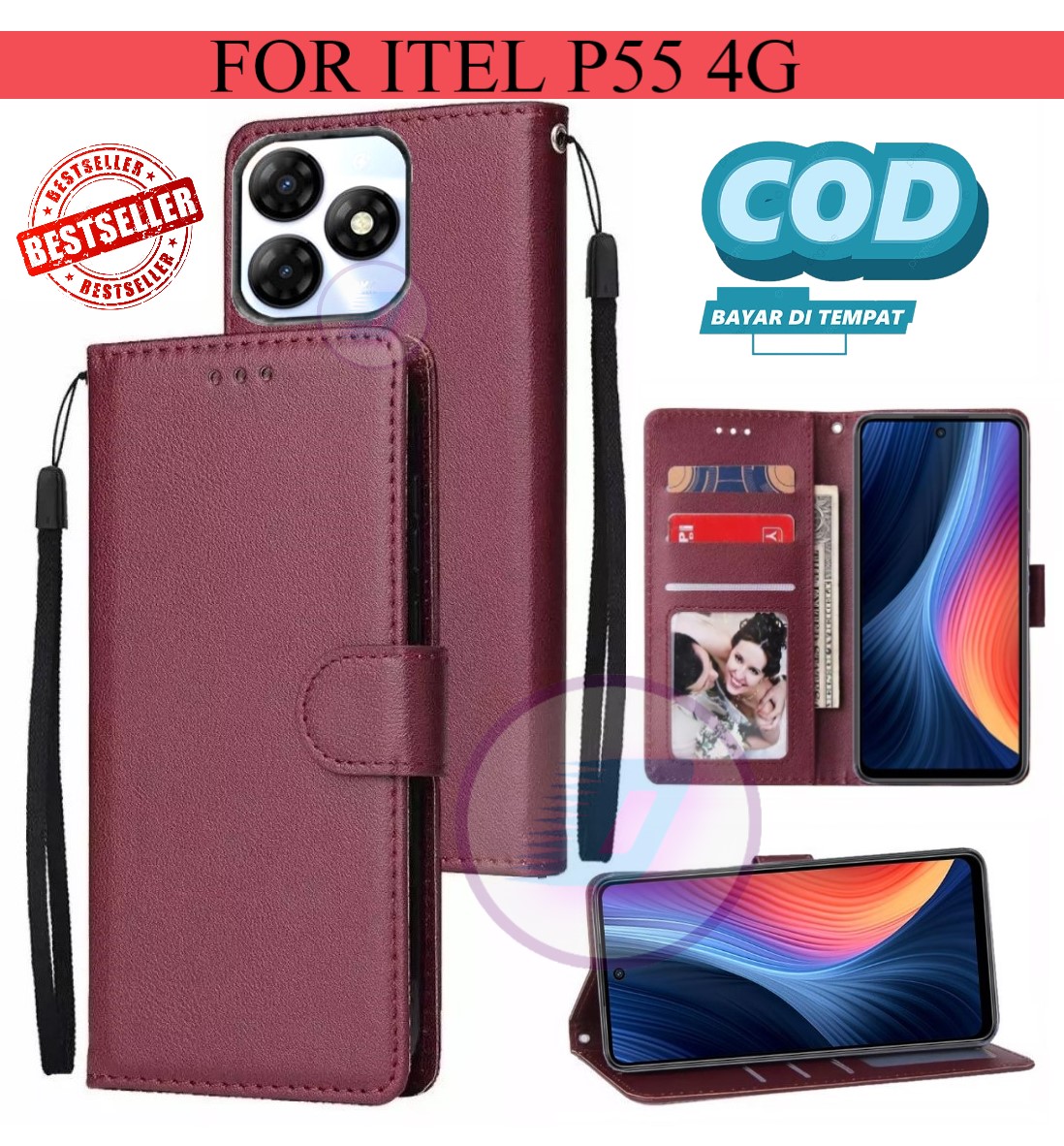 ITEL P55 4G CASING HP PREMIUM CASE FLIP WALLET KULIT/CASING DOMPET HP | Lazada Indonesia