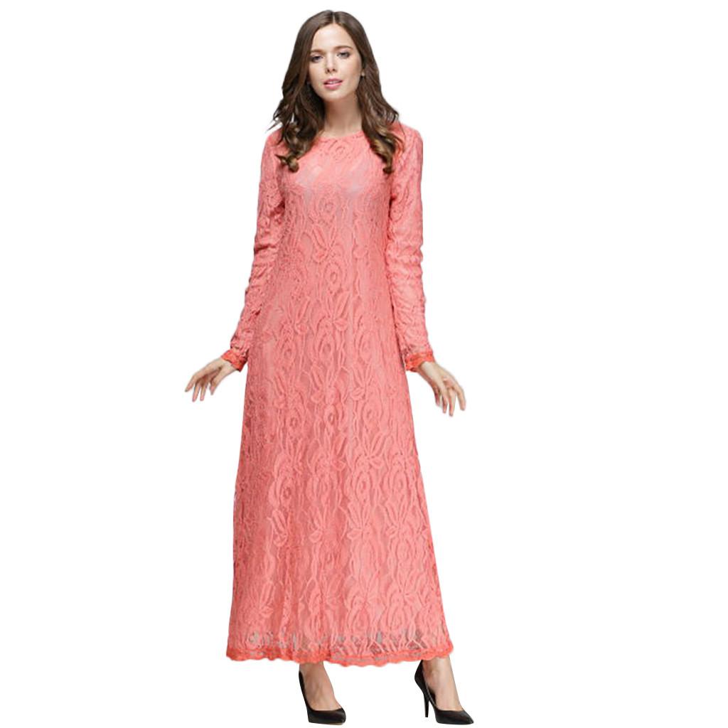 Murphystore มุสลิม Lady Slimming ยาวชุดลูกไม้แต่งตัวสองชั้นเดรสยาวแคชวล ...