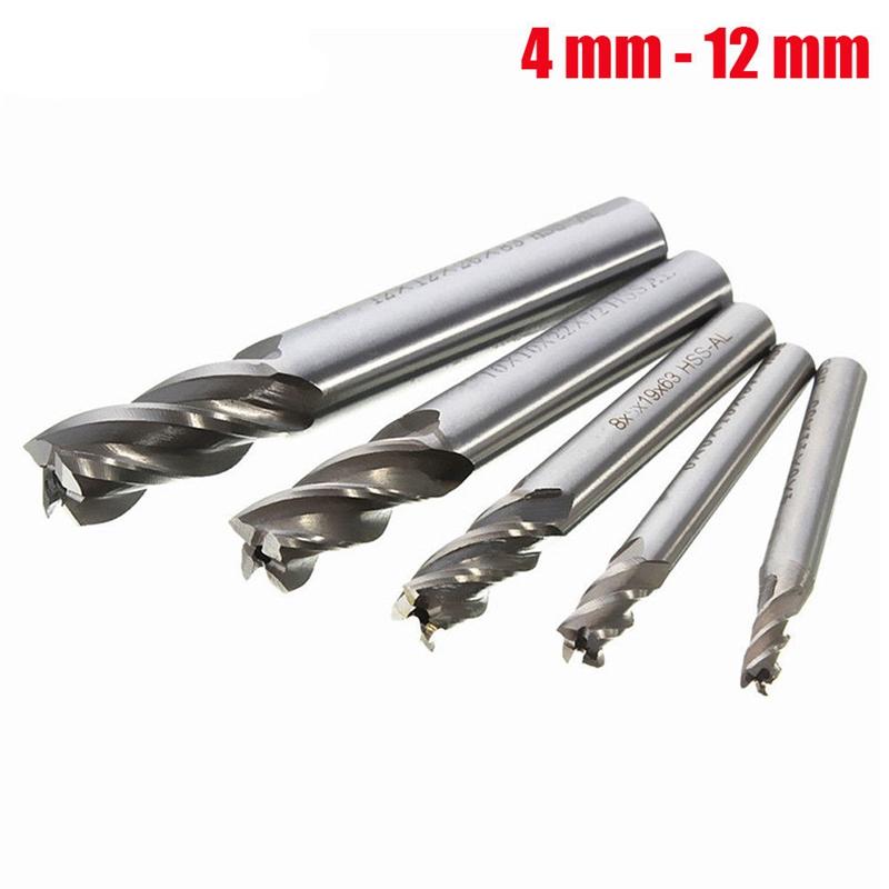 5Pcs/Set Straight Shank End Mill Cutter 4 Flute Hss Drill Bit 4/6/8/10/12Mm For Cnc Milling Tool ...