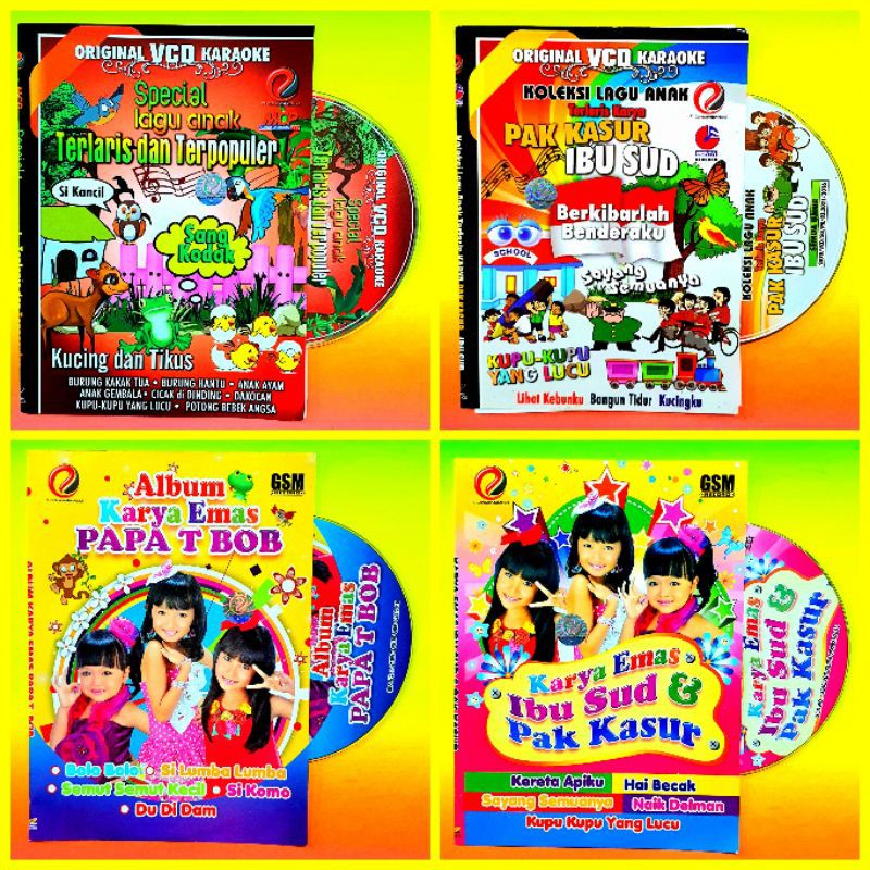 PAKET 4 KASET VCD DVD ORIGINAL KARAOKE VIDEO MUSIK LAGU ANAK ANAK TERPOPULER KARYA IBU SUD PAK ...