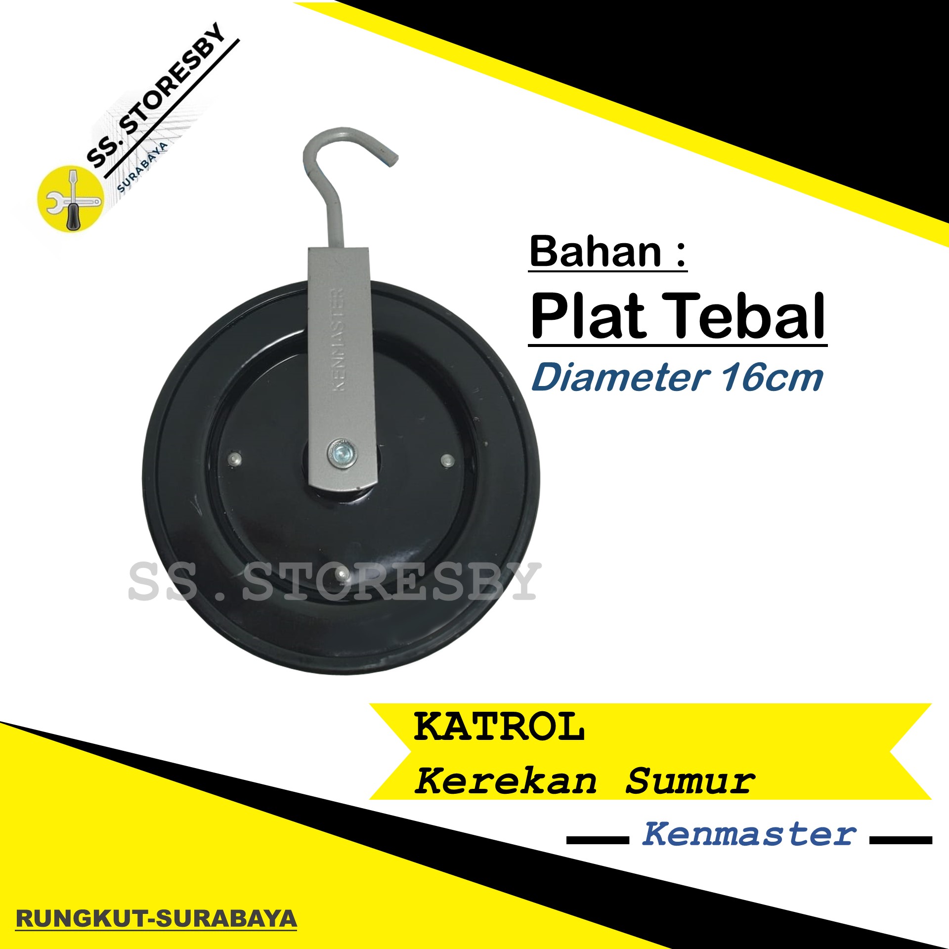 KEREKAN SUMUR AIR KENMASTER HITAM KATROL TIMBA PLAT BESI TEBAL KEREKAN ...