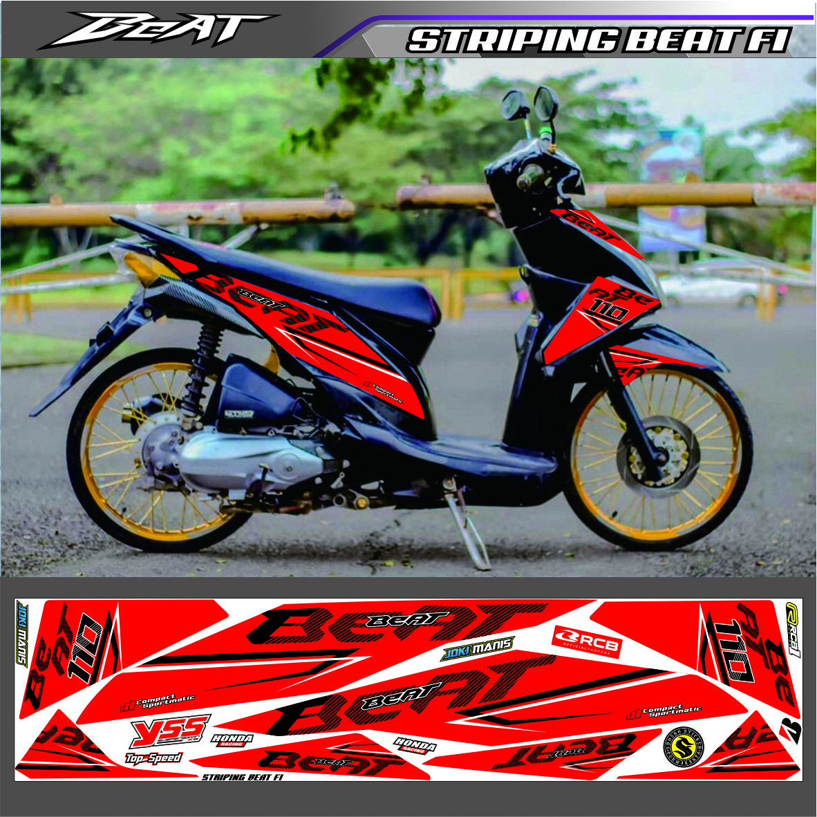 STIKER MOTOR HONDA BEAT FI 2012 / 2016 POLET DECAL STRIPING BEAT FI ...