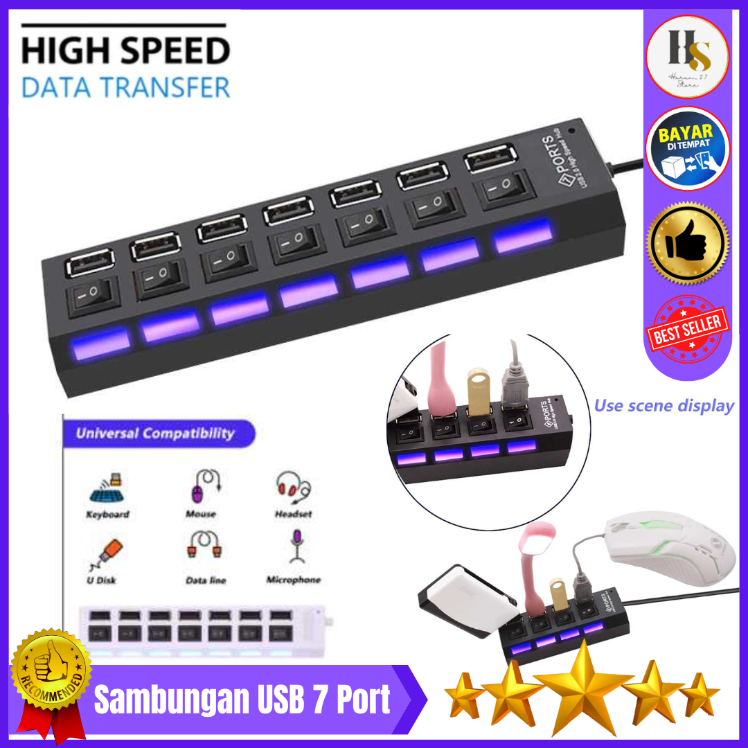 COD OEING Terminal Colokan USB Charger Hub 2.0 7 Port dengan Tombol On ...