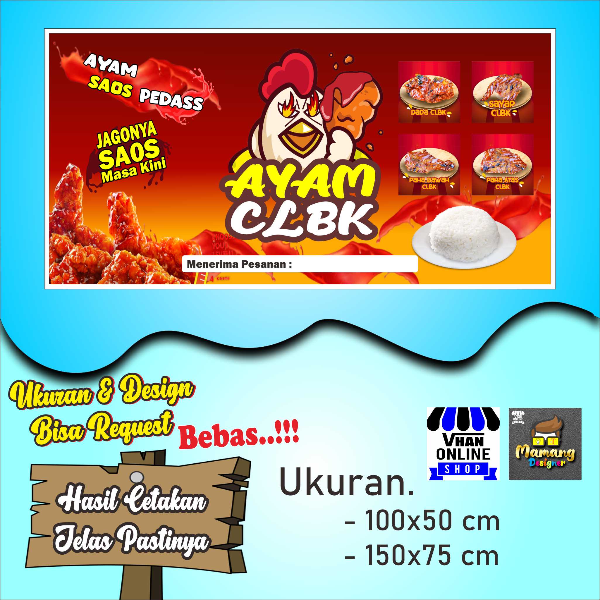 Spanduk, Banner, Mmt Jualan Ayam CLBK, Chicken, Ayam Goreng | Lazada ...