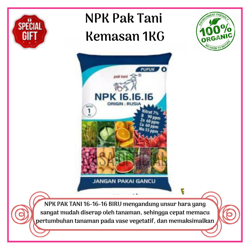 Pupuk NPK Pak Tani 1kg Segel Pabrik / Pupuk NPK 16 16 16 Pak Tani 1 Kg ...