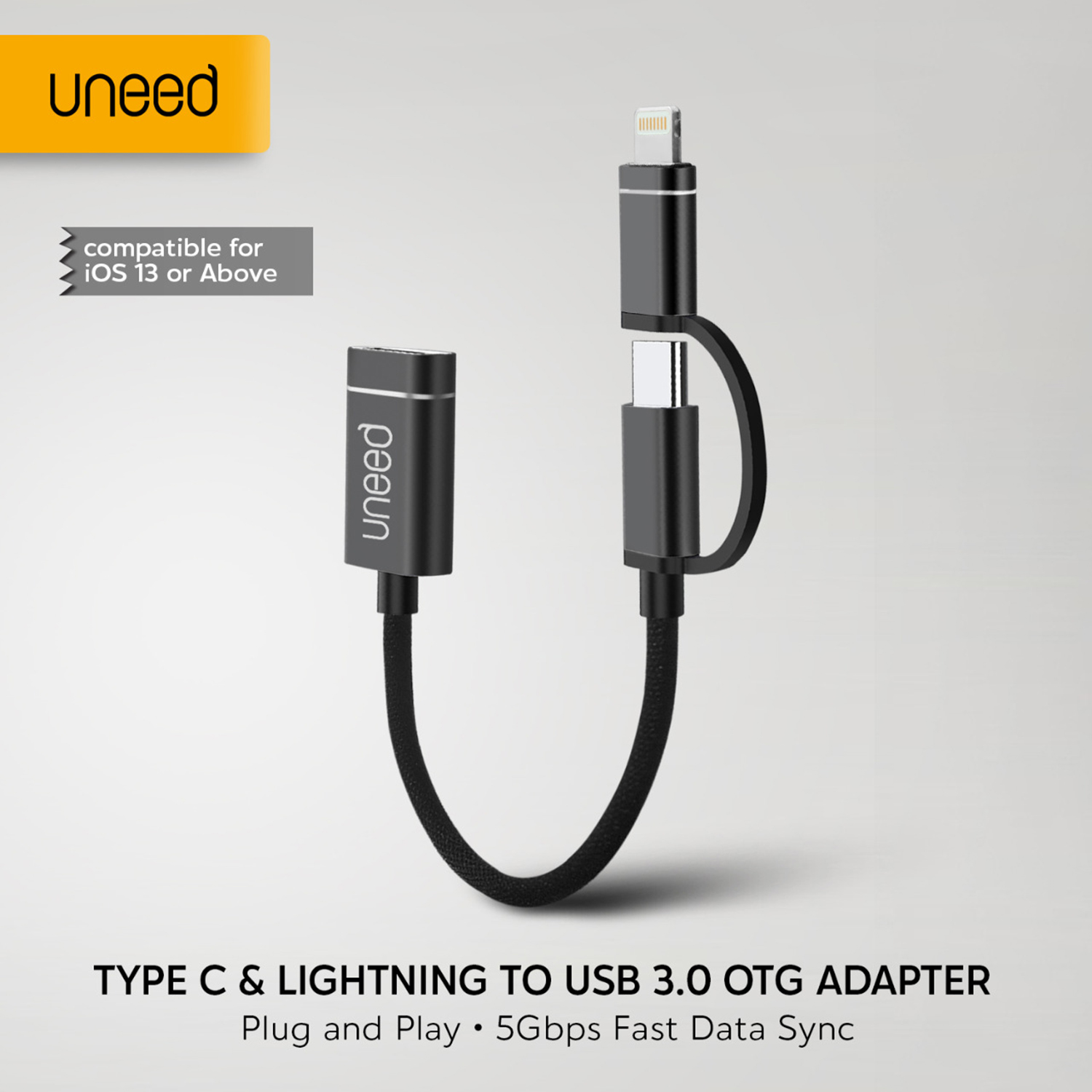 UNEED OTG 2in1 Type C & iPhone Lightning to USB 3.0 Adapter - UAT08ACI ...