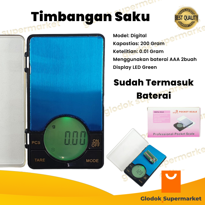 Timbangan Saku Digital Emas Mini Pocket Scale 200 Gram 0.01g 200G Big ...