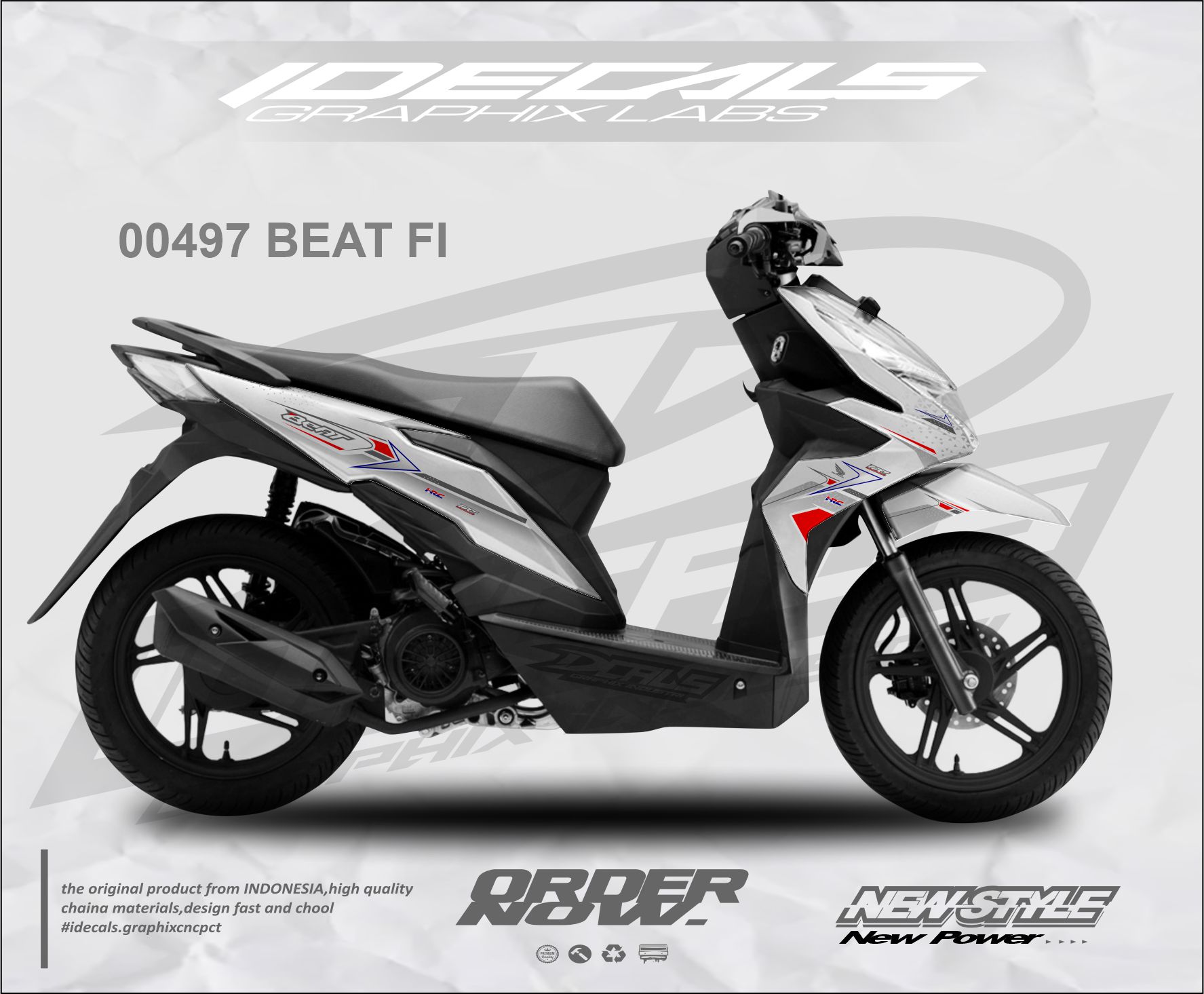 00497 sticker decals fullbody honda beat fi 2015-2018 tema garis racing ...