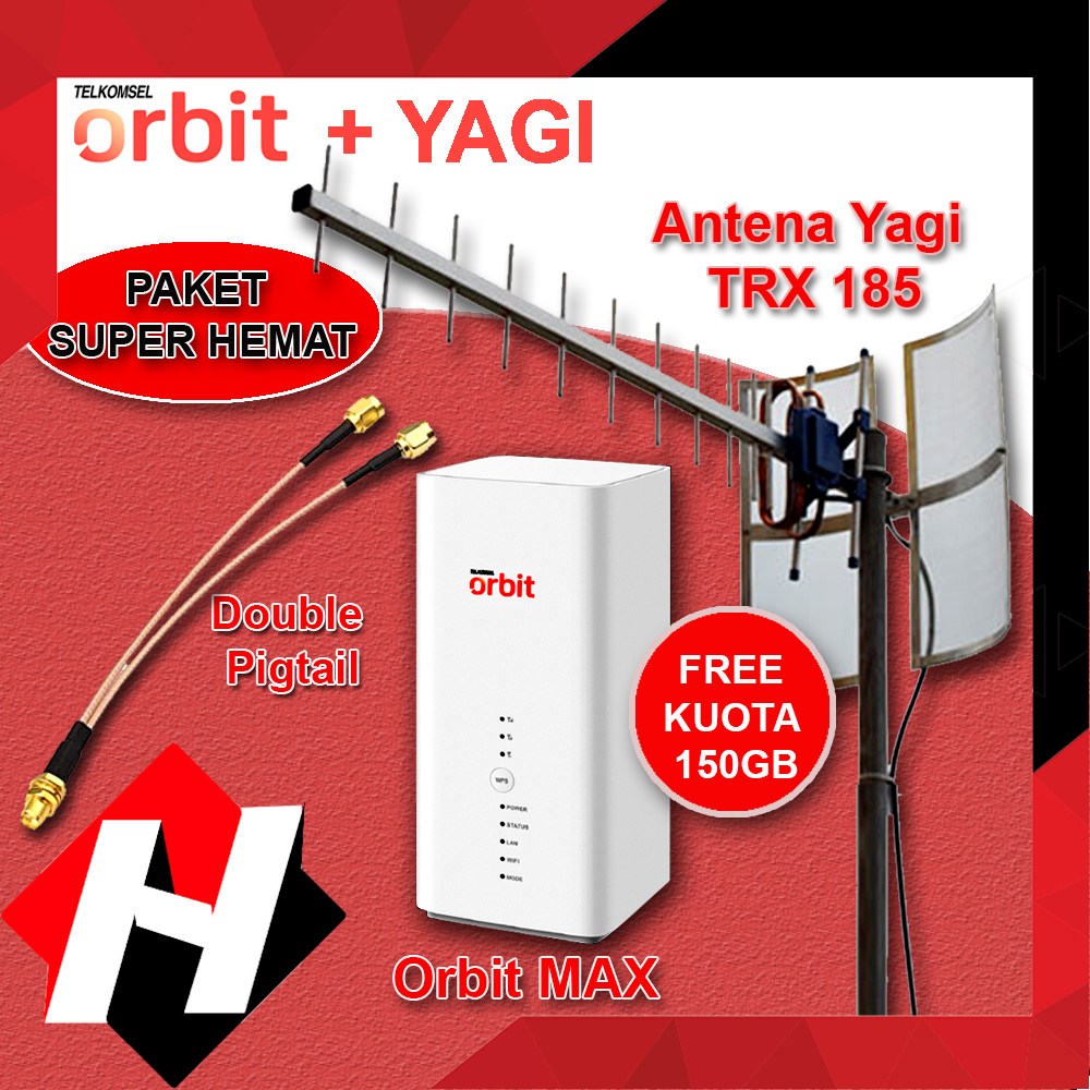 Paket Modem Router Orbit Max H1 B628+ Antenna Yagi TRX 185 Dual Pigtail ...