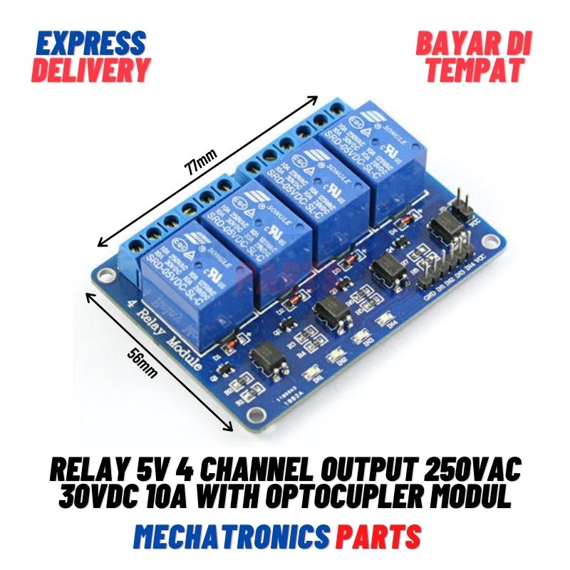 [REL-0008] RELAY 5V 4 CHANNEL OUTPUT 250VAC 30VDC 10A WITH OPTOCUPLER ...