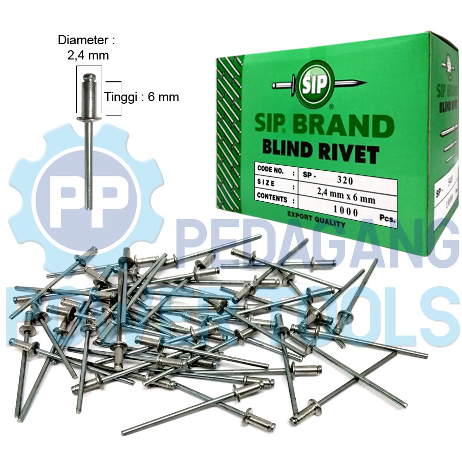 SIP 320 PAKU RIVET 2.4 x 6 MM BLIND RIPET RIFET TEMBAK 1 PAK 1.000 PCS ...