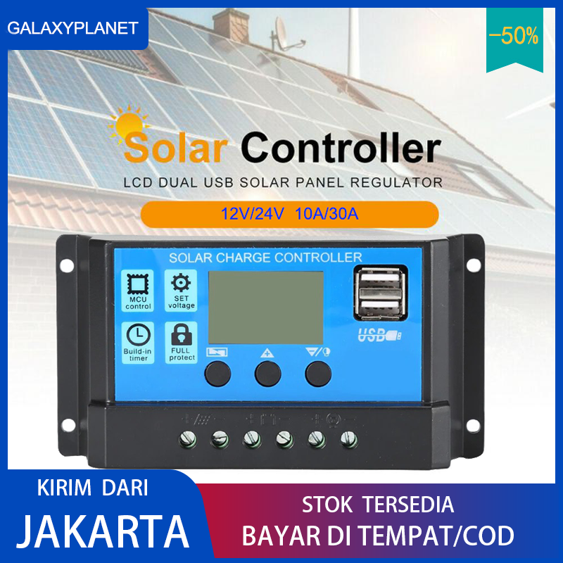 (Dikirim Dari Jakarta) Solar Charge Controller LCD LED Display Solar Cell Otomatis Cut Off ...