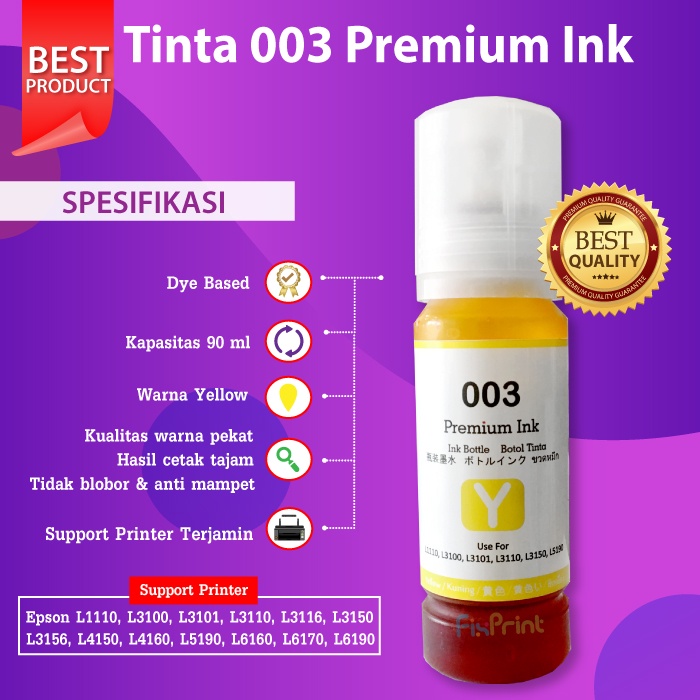 Tinta Refill 003 C13T00V Printer Epson L1110 L1210 L3100 L3110 L3210 ...