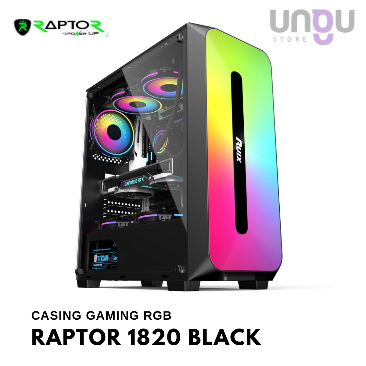 Casing Gaming Raptor 1820 Black Case PC Komputer Gaming Power UP Raptor ...