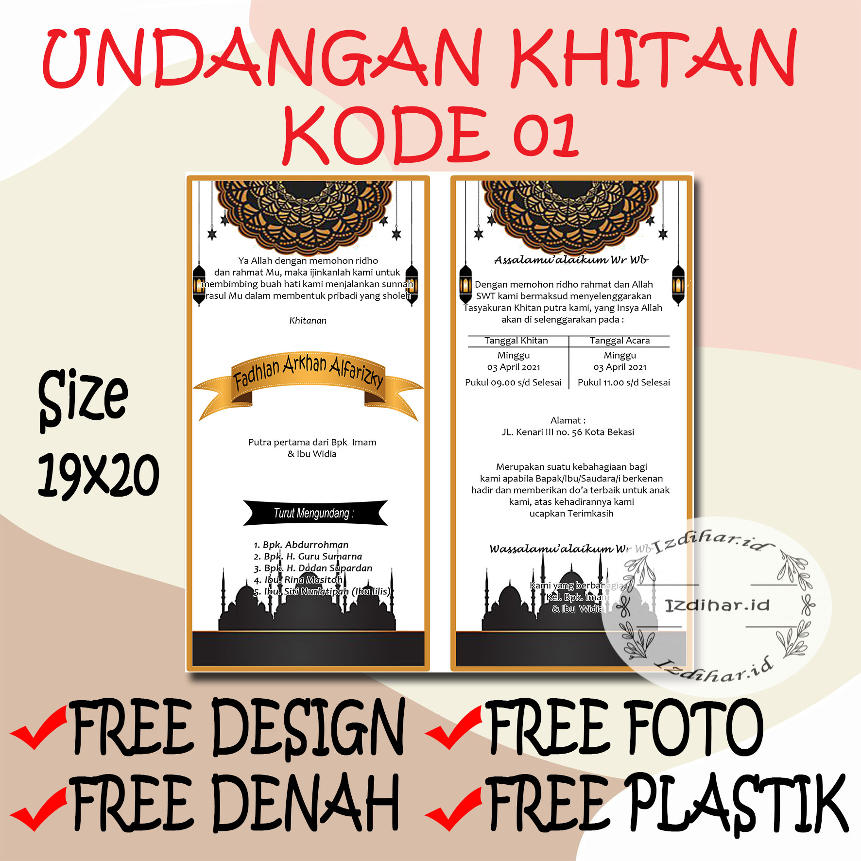 (PER 50PCS UNDANGAN SUNAT) undangan khitanan / undangan sunat / free ...