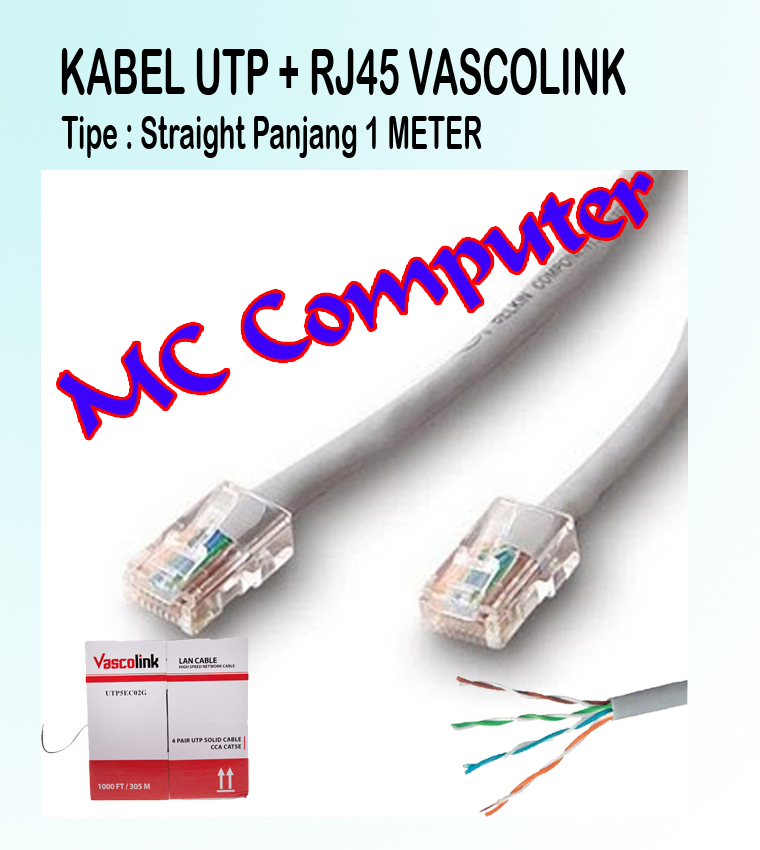 Vascolink Kabel Jaringan + Konektor RJ45 Tipe Straight panjang 1 Meter ...