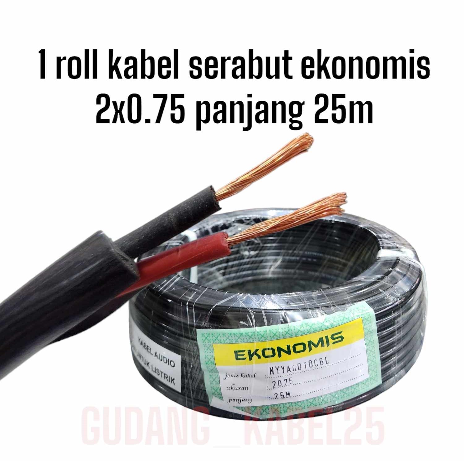 EKONOMIS Kabel listrik serabut ukuran 2x0.75 panjang kabel 25m ( 1 roll ...