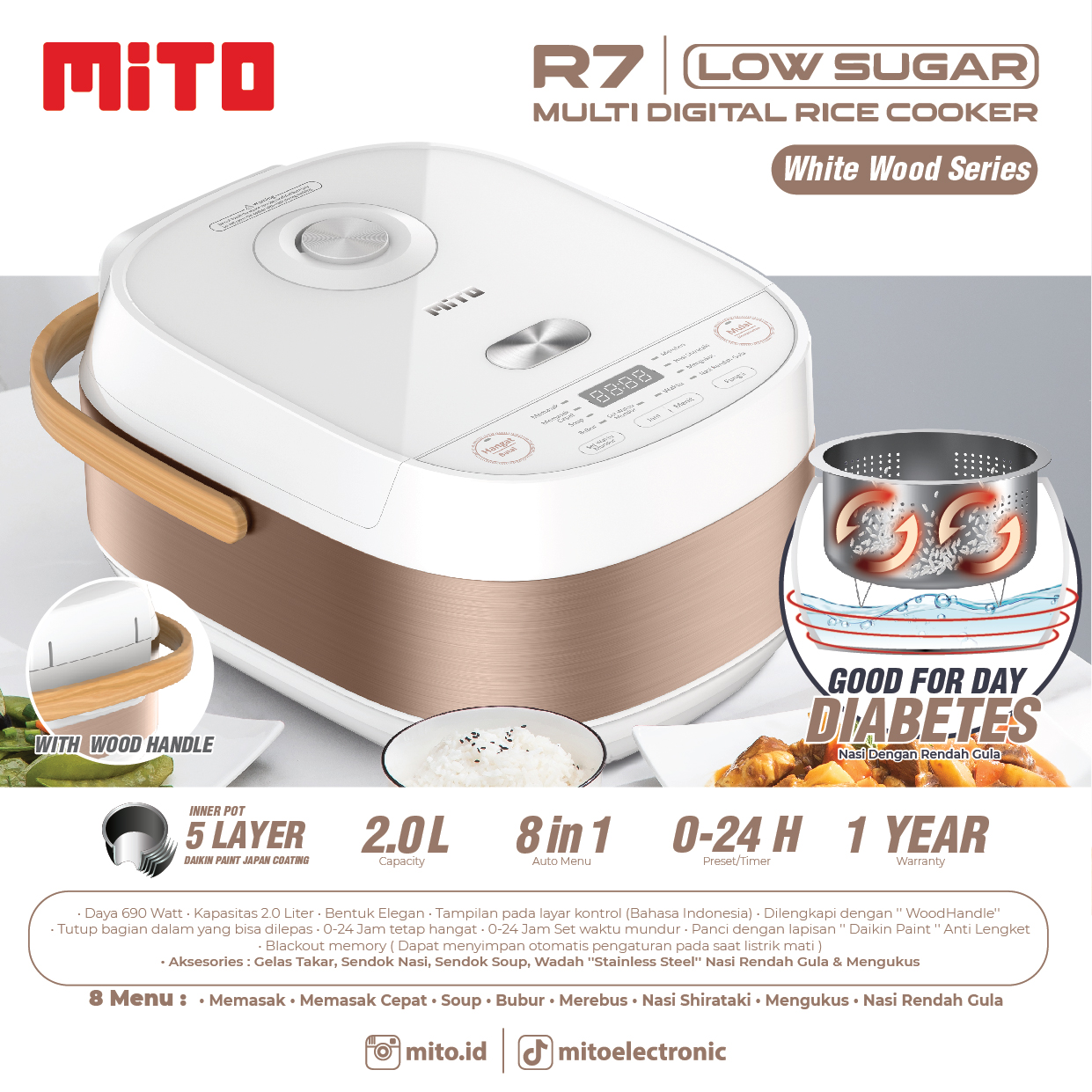 Mito Rice Cooker Digital R7 Low Sugar | Lazada Indonesia