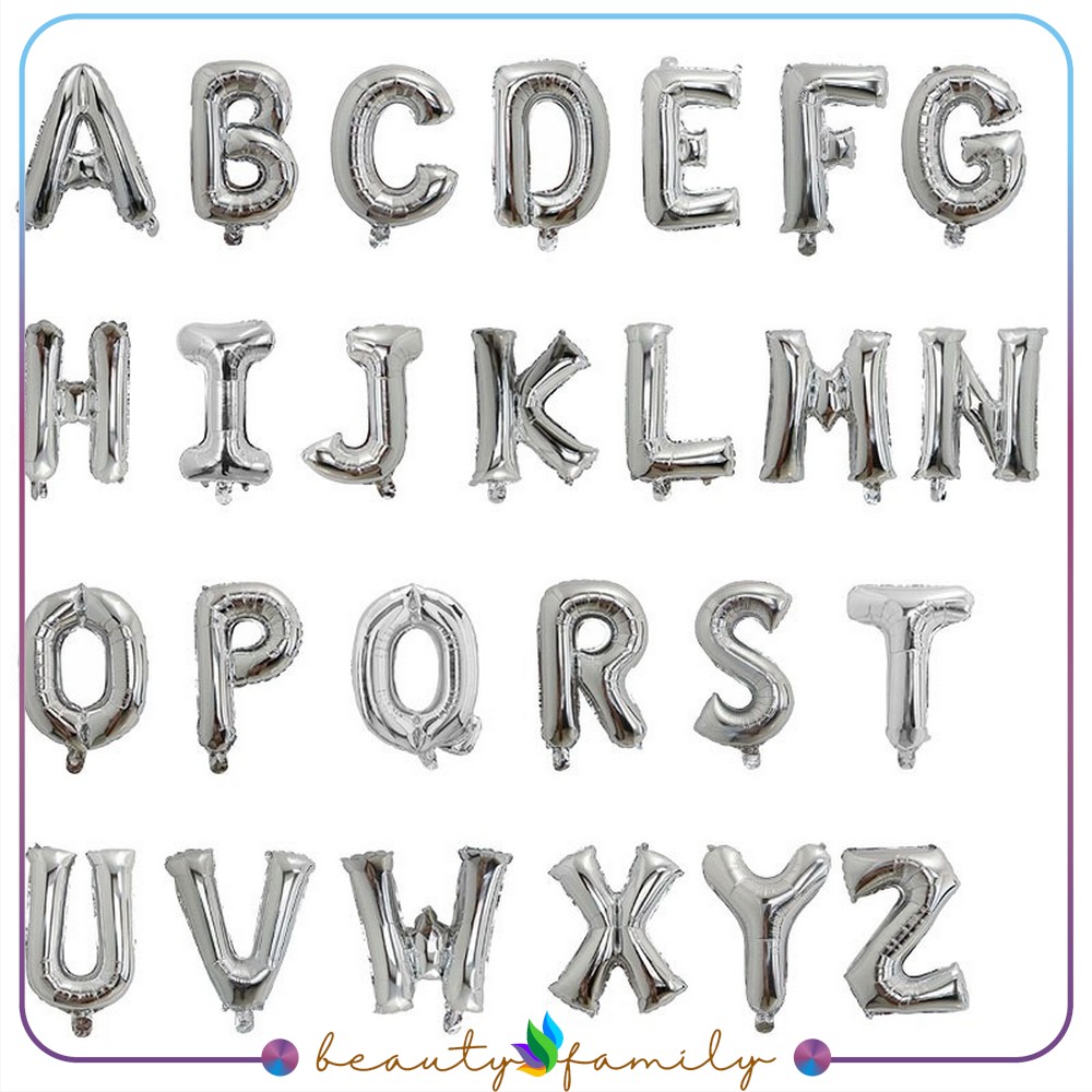 BF-C390 Ballon Foil Abjad Alphabet Polos Silver A-Z Balon Foil Angka 0 ...