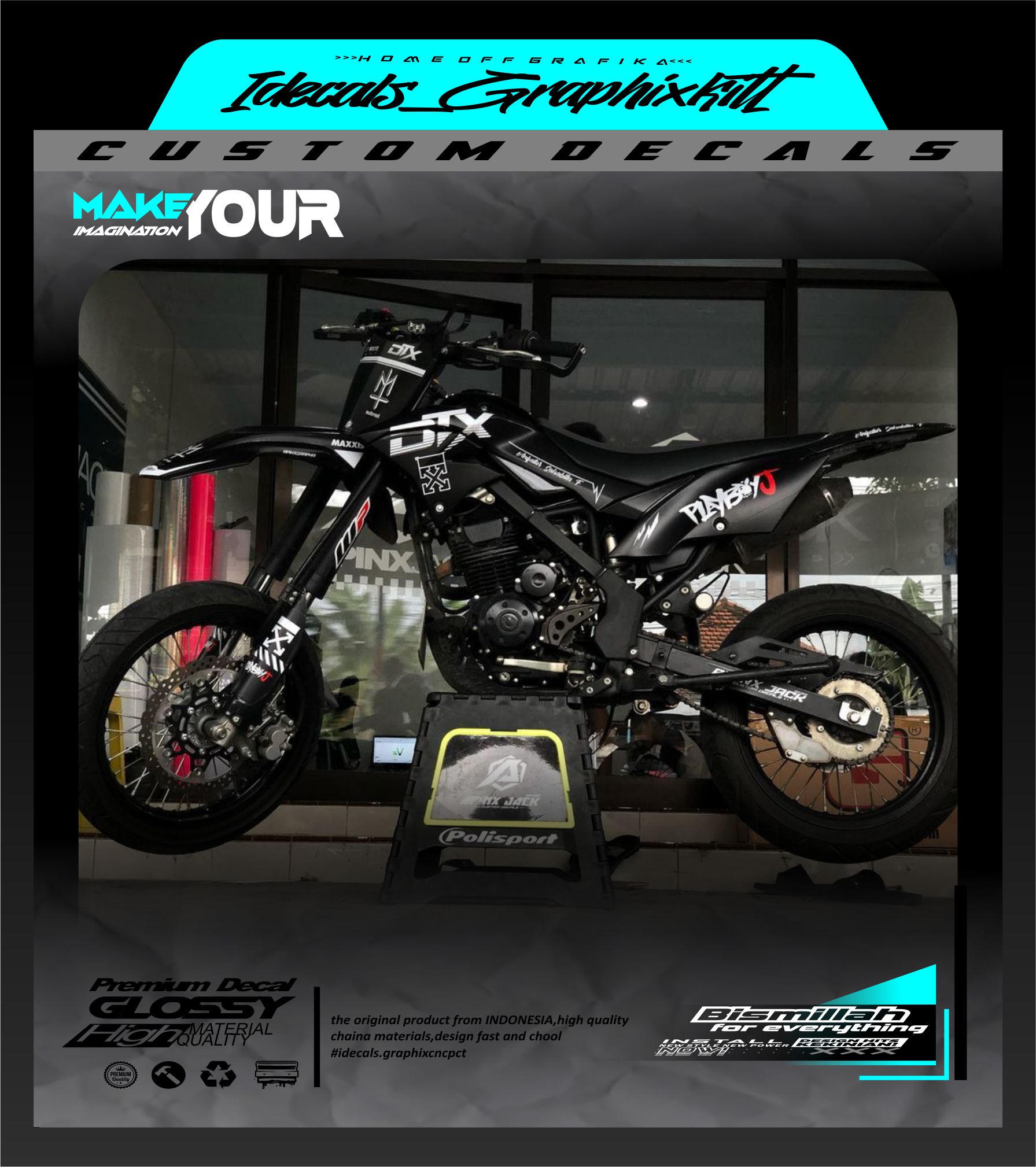 00438 sticker decals fullbody kawasaki dtracker tema sponsor supermoto ...