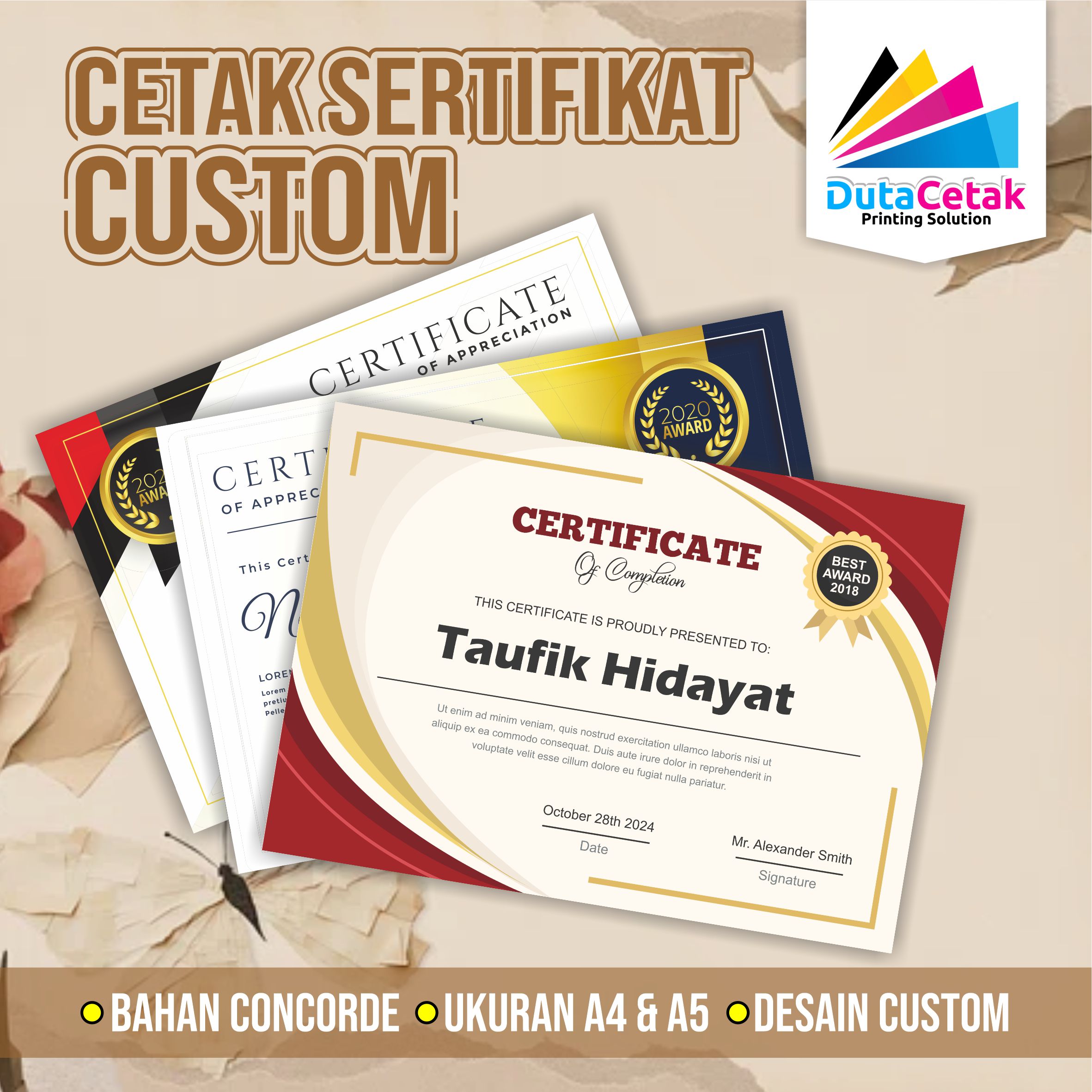 Cetak Print Sertifikat Piagam Penghargaan ukuran a4/a5 Custom | Lazada ...