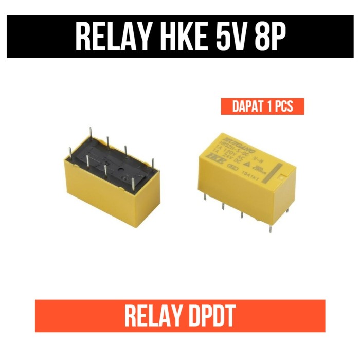 Relay 5V 8P HKE DPDT 5 V 5 volt 8 Pin Kaki max arus 2A 2 ampere ...