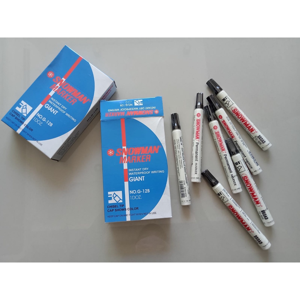 Spidol Snowman Permanen G - 12 B Hitam / Mata spidol petak | Lazada ...