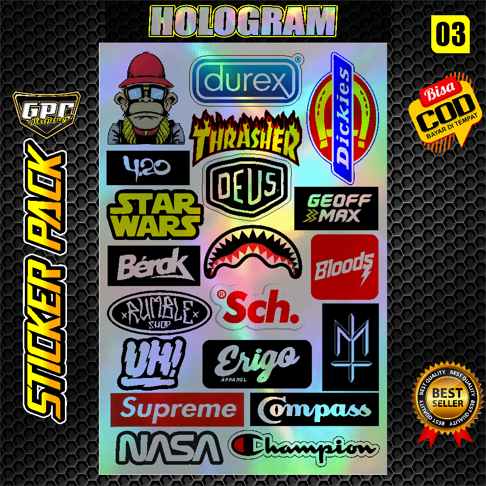 STICKER Pack Hologram Aksesoris Stiker Racing Motor,Helm, Plus Laminasi ...