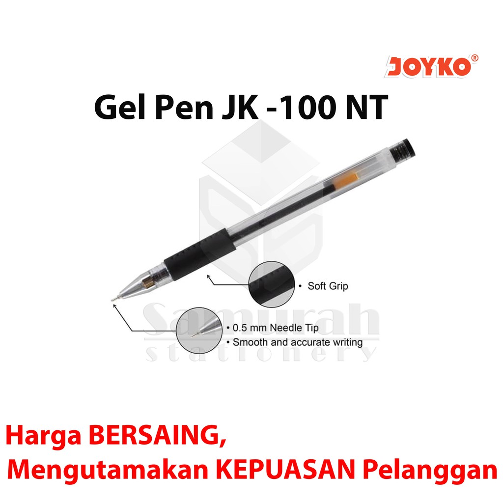 Gel Pen Joyko JK 100 (Runcing) / JK 100 NT(Jarum) Pulpen GelPen JK-100 0.5 mm / Bolpen Pengel ...