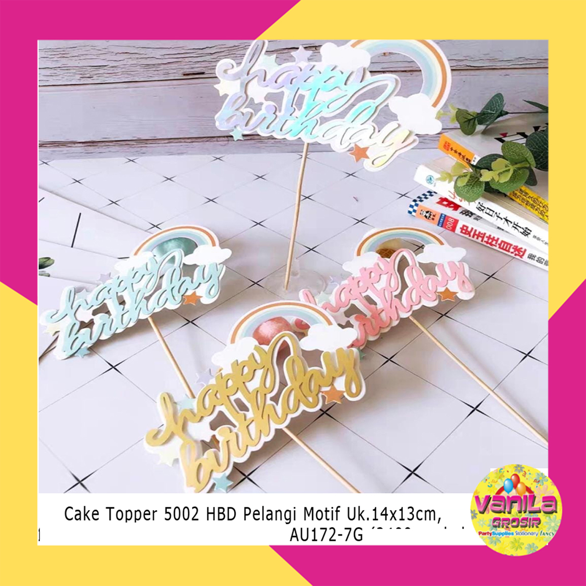 (1Pcs) Cake Topper HBD pelangi, cake topper ulangtahun, tusukan kue ...
