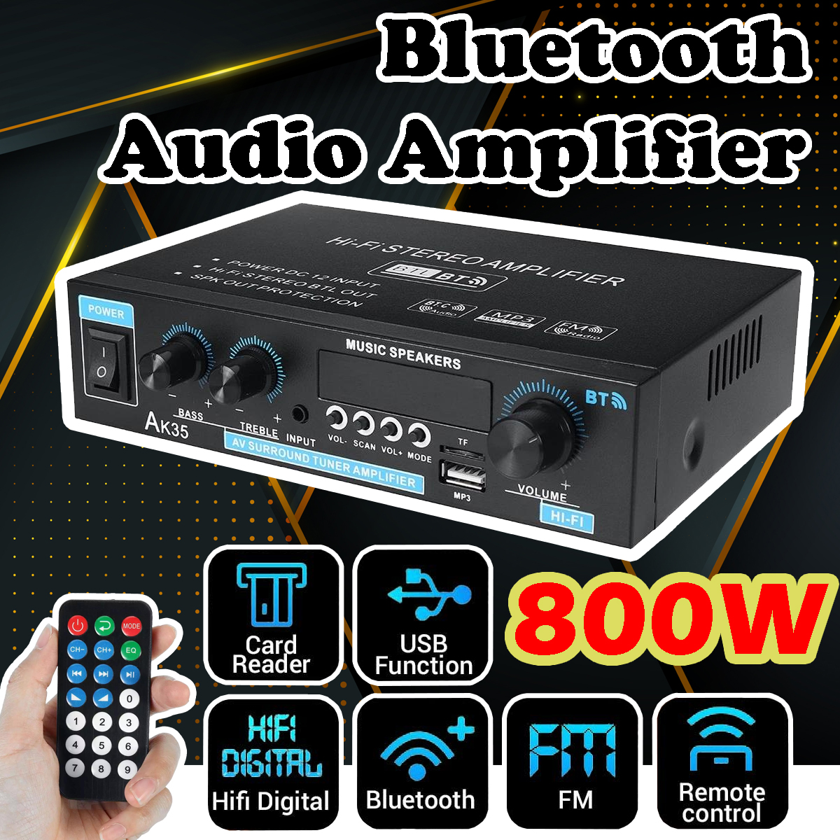 HIFI Audio Amplifier Bluetooth 800W Dengan Remote Control - FM Radio ...