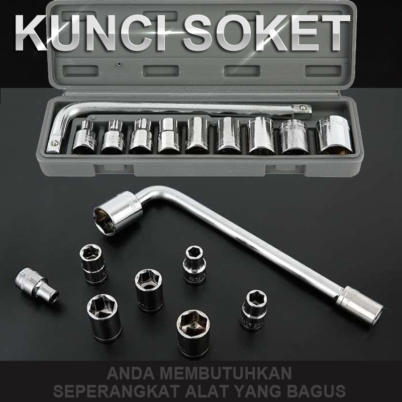 Tool Kit 10 In 1 Set Kunci Sock Pas SHOCK Sok Obeng Alat Bengkel Set ...