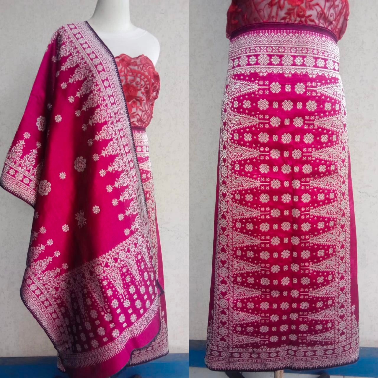 Songket Palembang Tenun Tangan | Motif Cantik Manis| Pink Fanta silver ...