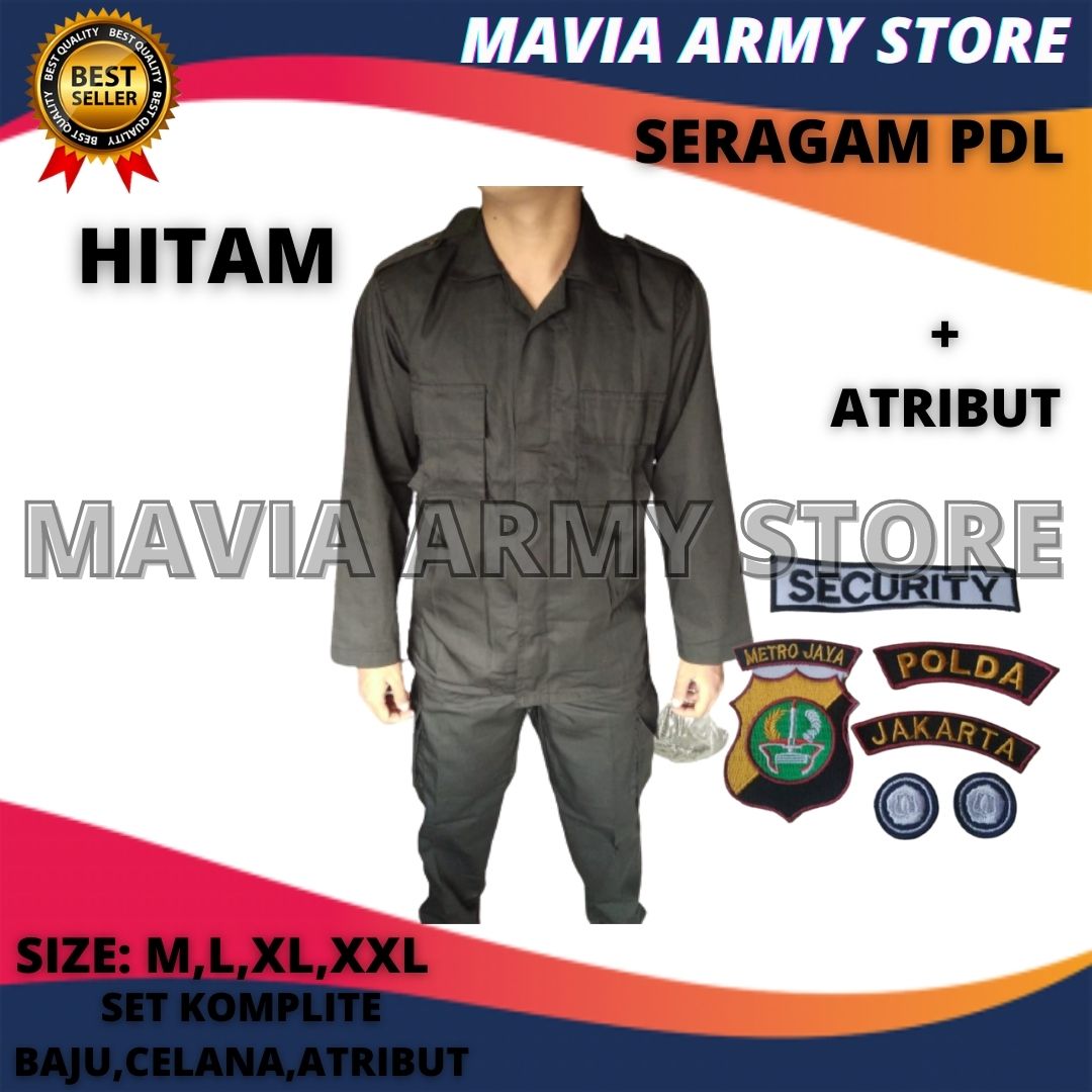 Baju seragam pdl security satpam stelan pdh keamanan full atribut hitam ...