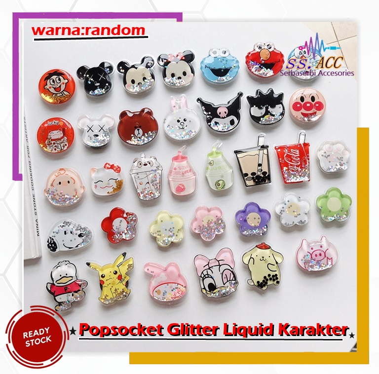 [Authentic] Popsocket Glitter Liquid Karakter Disney Bubble Tea Pikachu ...