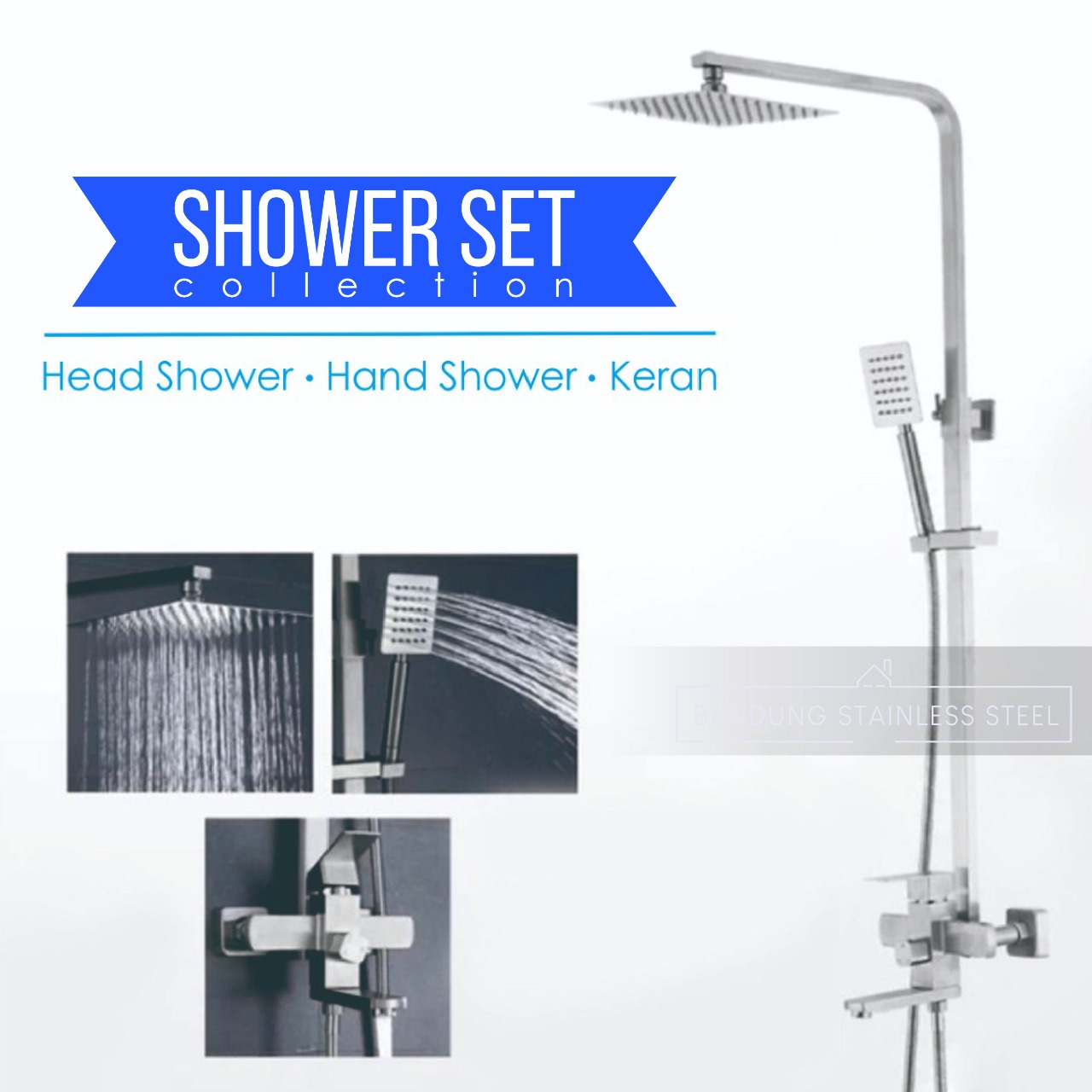 Wall shower keran set Head Hand Shower Kran panas dingin stainless ...