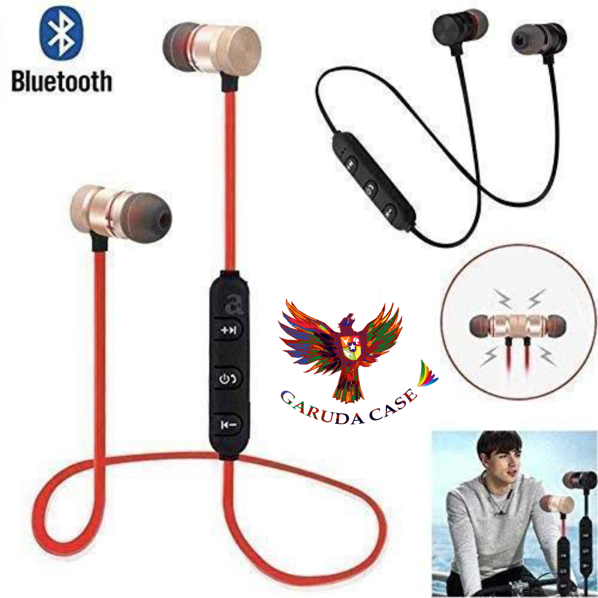 GRC Headset handsfree hf bluetooth tali sport magnetic Super Bass ...