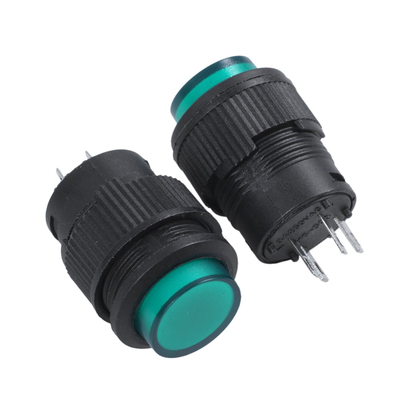 2 Pcs 4 Terminals Green LED Lamp Momentary Push Button Switch DC 3V ...