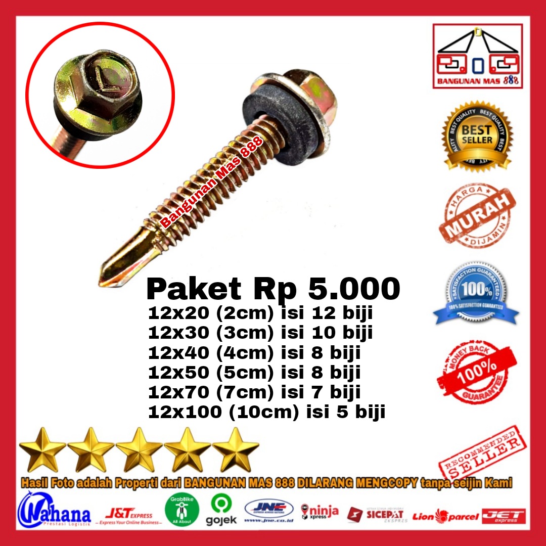 PAKET 5000 BAUT BAJA RINGAN kuning 12x70 isi 7 pcs - baut roffing ...