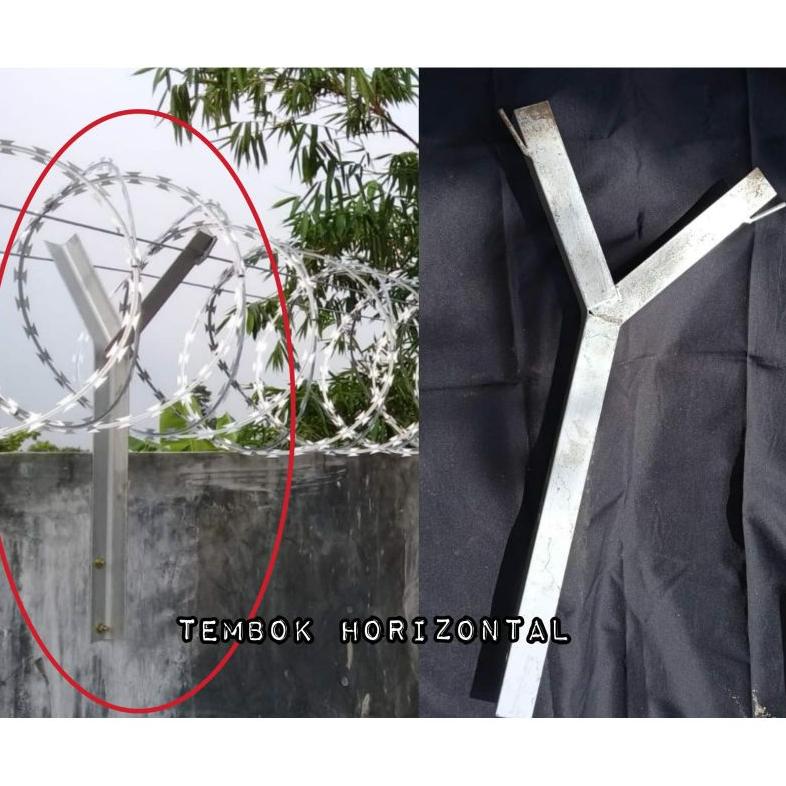 Tiang Y Besi Siku Pasang Kawat Duri Silet Razor Wire BTO 22 BTO 30 CBT ...