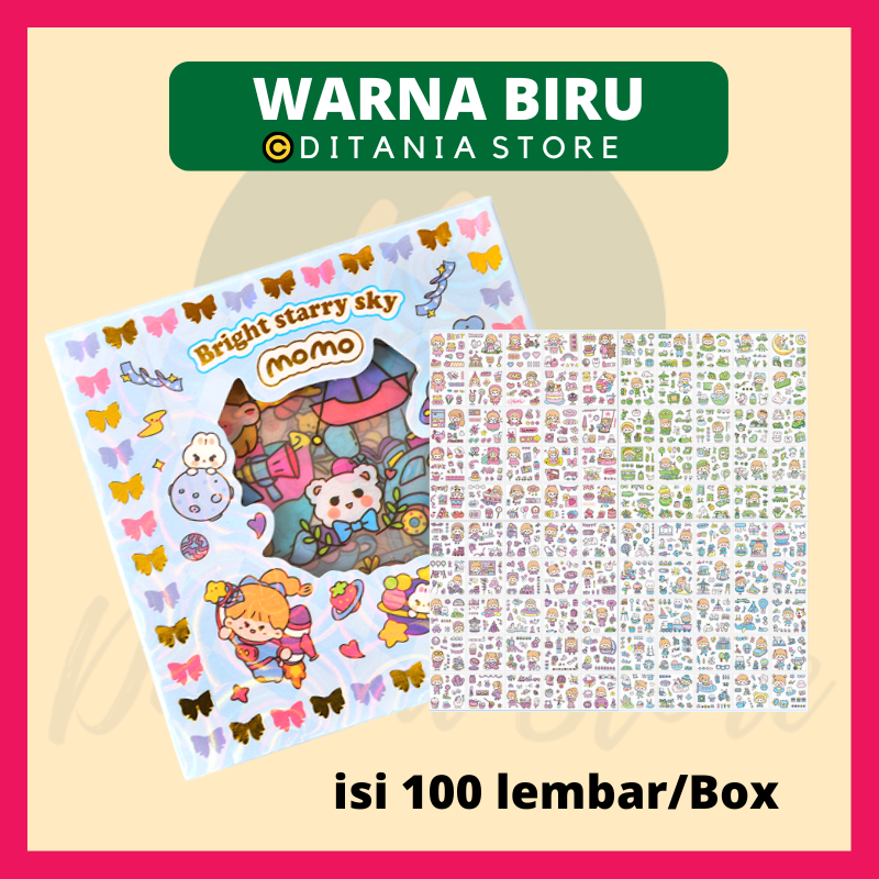 1 Box Stiker Momo Sticker Viral Lucu isi 100 lembar Setiker Korea Cute ...