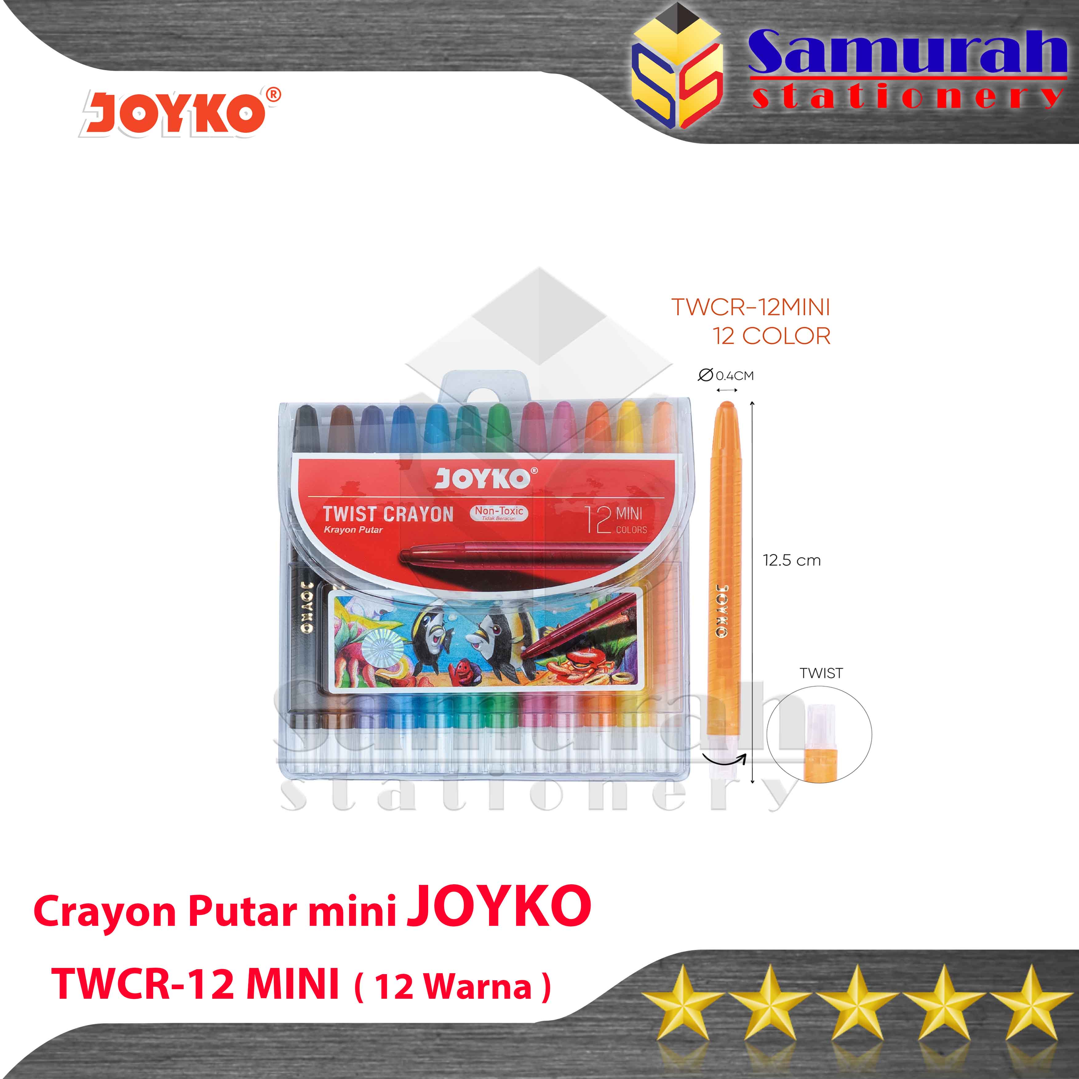Crayon Joyko TWCR-12 Mini / Krayon Putar Mewarnai isi 12 Warna Pendek ...
