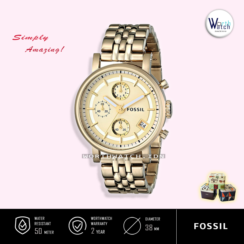 Jam Tangan Wanita Terbaru Fossil Original Boyfriend Chronograph Gold ...