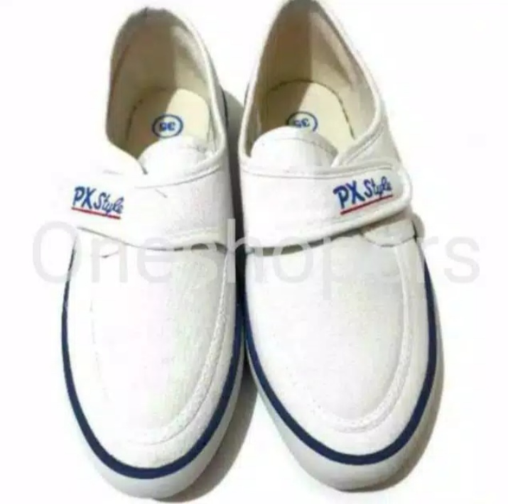 SEPATU PUTIH KANVAS WANITA MODEL PEREKAT PX STYLE 027 / SLIP ON SEPATU ...