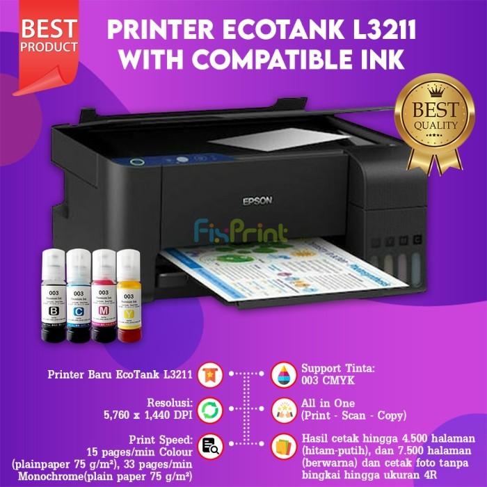 Printer EPSON EcoTank L3211 Pengganti L3210 L3110 All in One Ink A4 ...