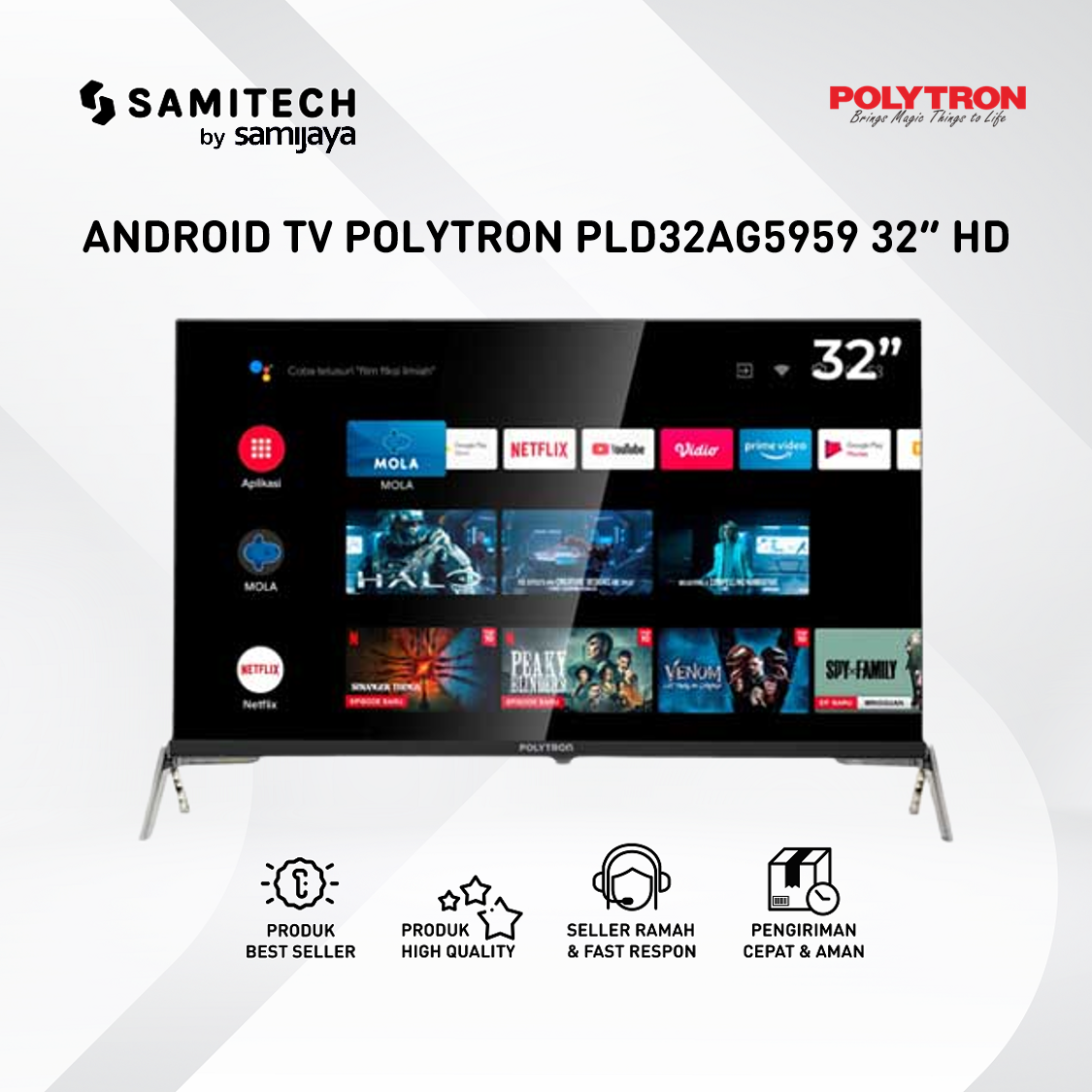 POLYTRON PLD 32AG5959 LED TV 32 Inch HD Ready Android TV | Lazada Indonesia