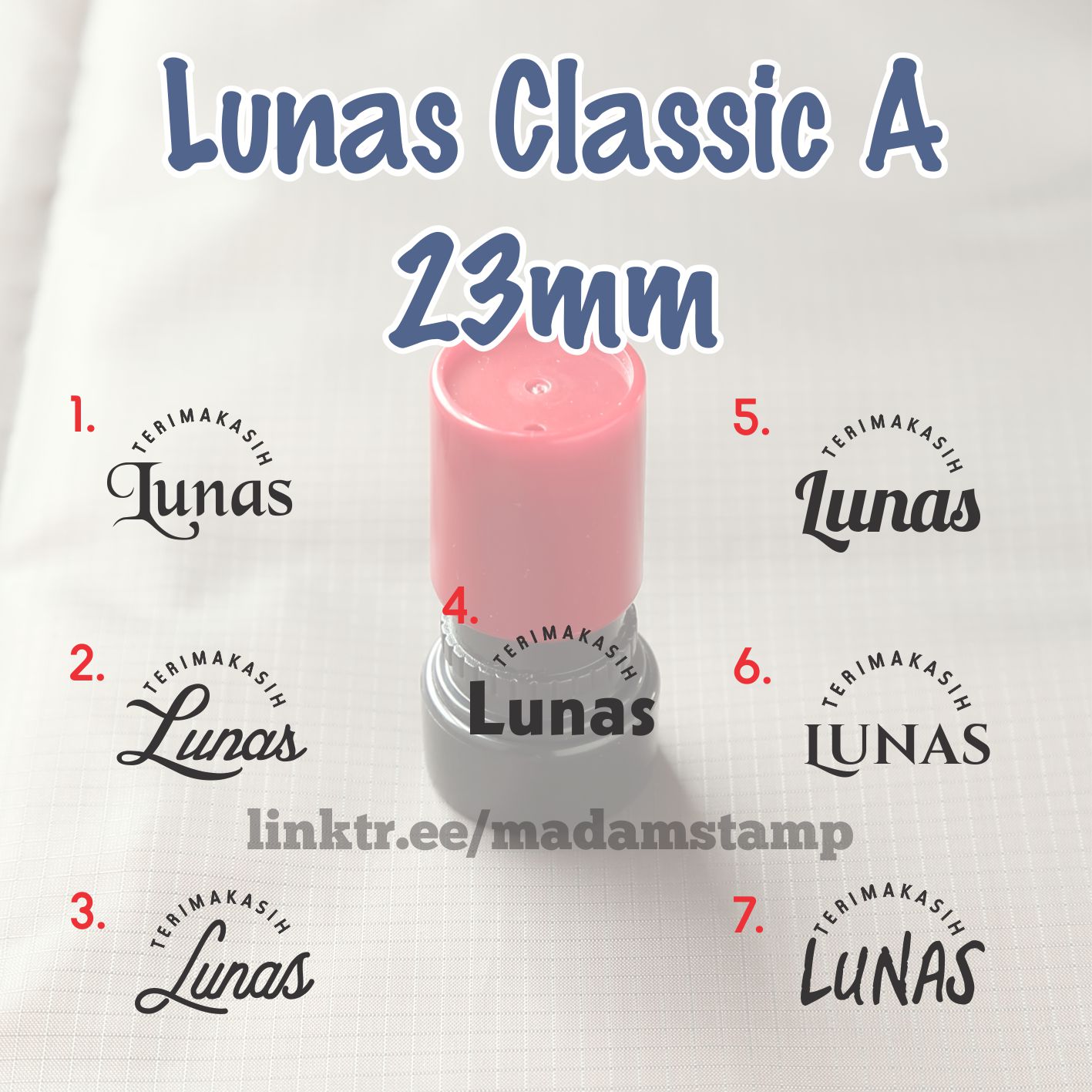 stempel lunas classic A 23mm bulat desain logo toko nama otomatis murah ...