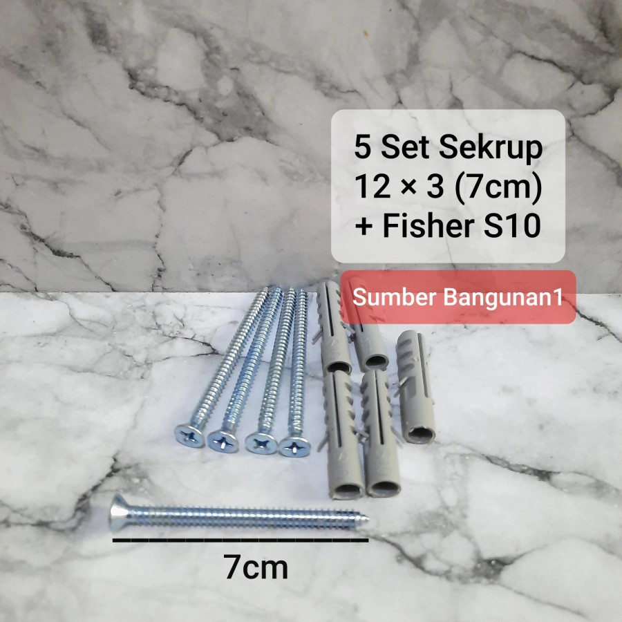 sekrup FH 12 x 3 + Fiser S10 (5set) skrup putih tanam tembok 7cm viser ...