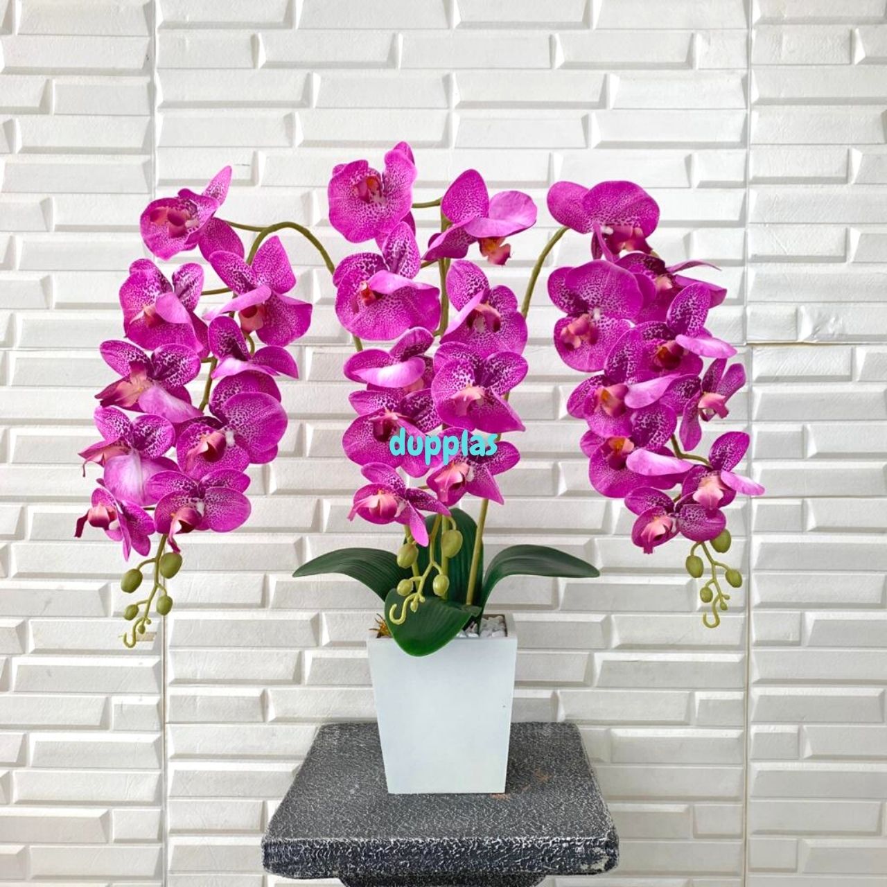 Bunga Hias Anggrek Bulan X3 Tangkai Juntai Latex Artificial Vas Kayu ...