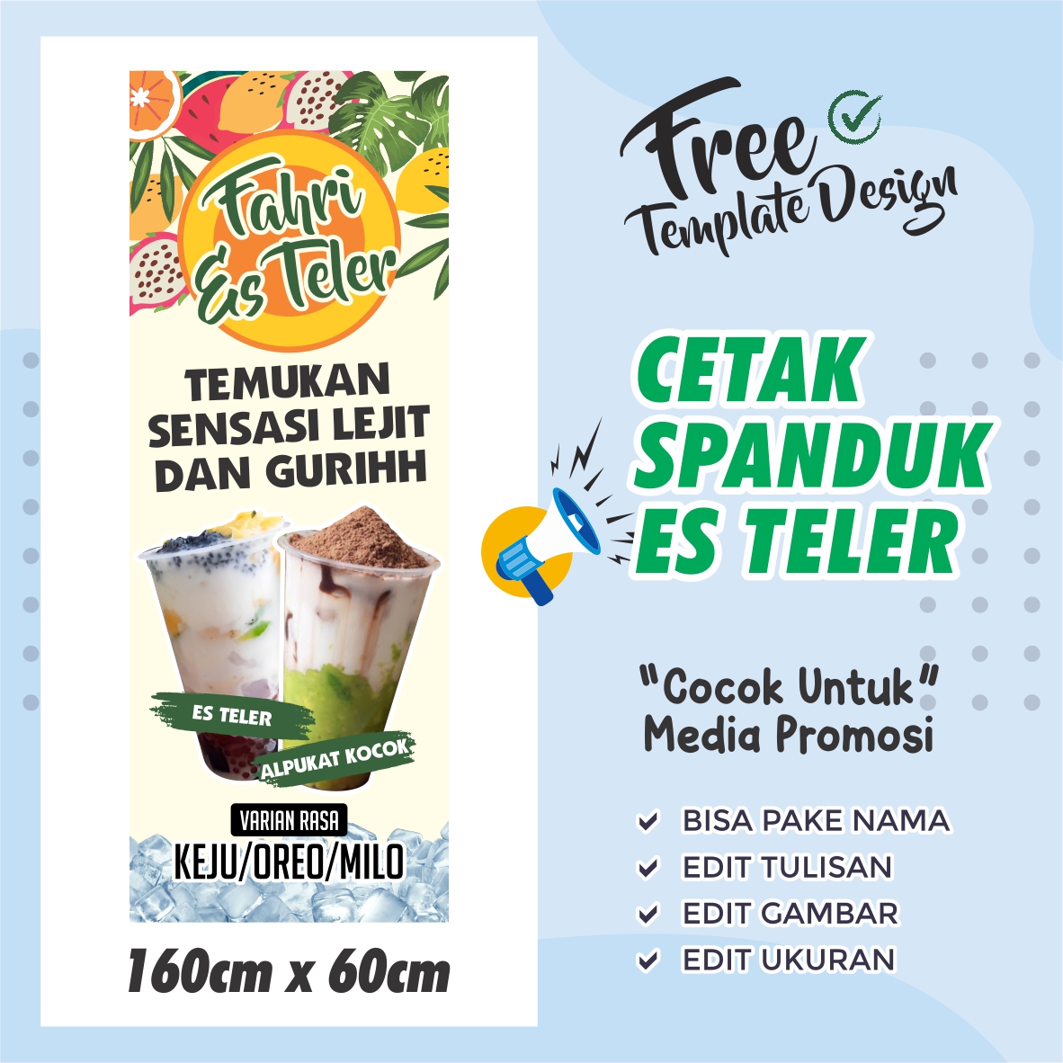 Banner Spanduk ES TELER 160 X 60 cm BISA DI EDIT | Lazada Indonesia